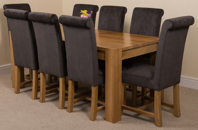 Rackhams Kuba Large Oak Dining Table with Washington Fabric Chairs - 8 ...