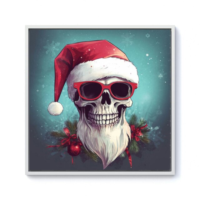 "Rackhams Santa Skull Splash Art Framed Canvas - - 10"" x 10"" - White ...