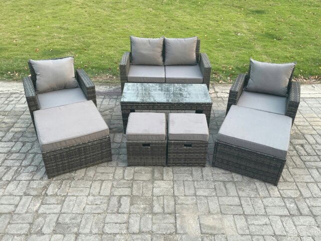 Rackhams High Back Rattan Garden Furniture Sofa Sets with Rectangular ...