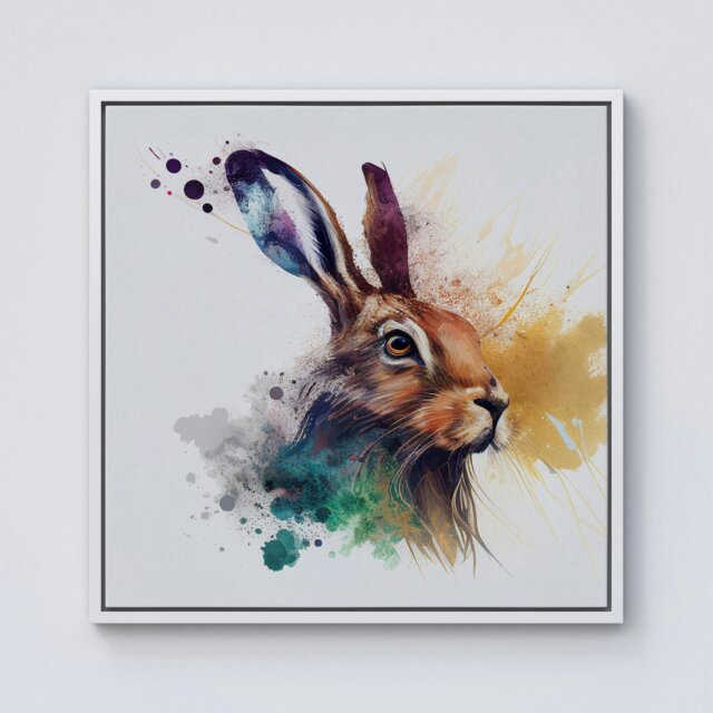"Rackhams Hare Close Up Splash Art Framed Canvas - - 10"" x 10"" - White" by Rackhams | ufurnish.com