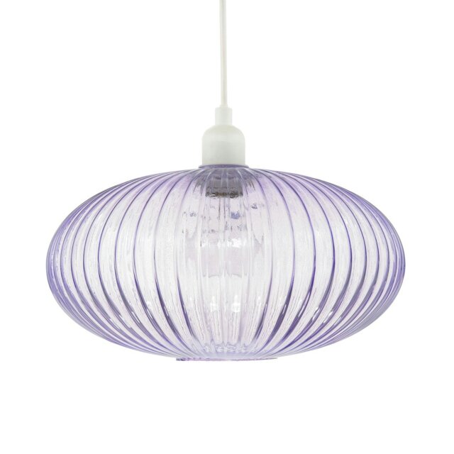 Rackhams Modern Designer Soft Lilac Line Ribbed Glass Oval Pendant Lamp ...