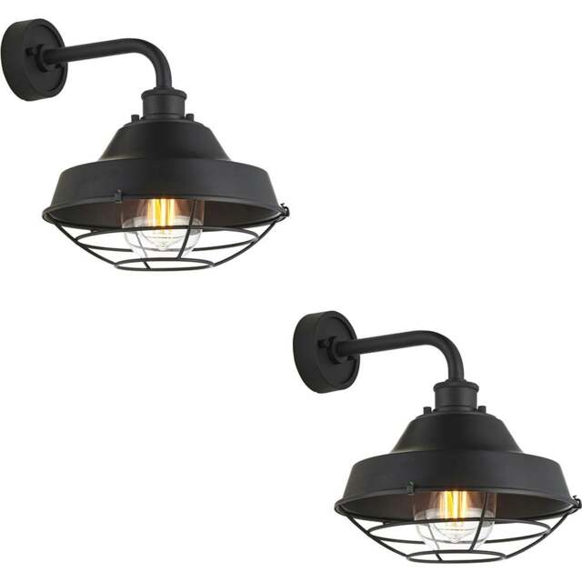 Rackhams 2 PACK IP44 Outdoor Wall Light - Textured & Matt Black Caged ...