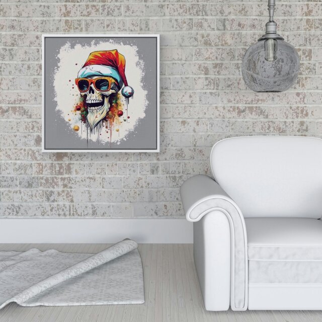 "Rackhams Santa Skull In Glasses Splash Art Framed Canvas - - 40"" x 40 ...