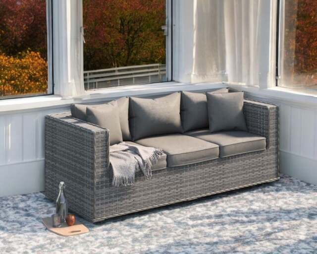 3 Seater Rattan Conservatory Sofa in Grey - Ascot - Rattan Direct by ...