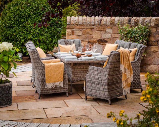 6 Rattan Garden Dining Chairs & Rectangular Dining Table in Grey - Riviera - Rattan Direct by ...