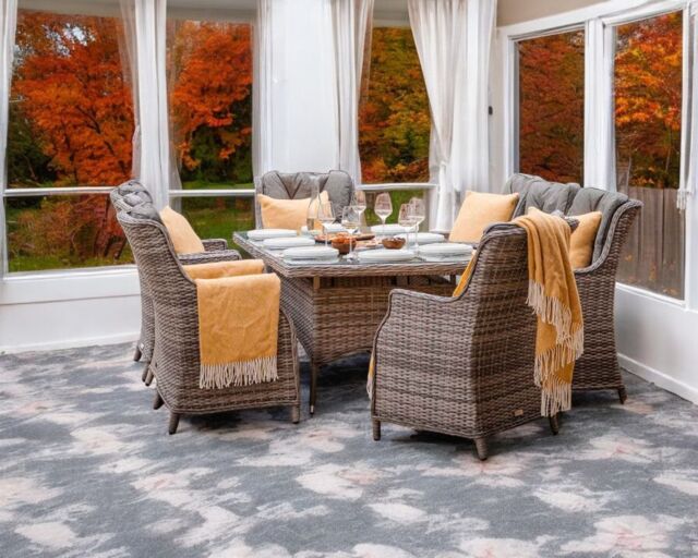 6 Rattan Conservatory Dining Chairs & Rectangular Dining Table in Grey - Riviera - Rattan Direct ...