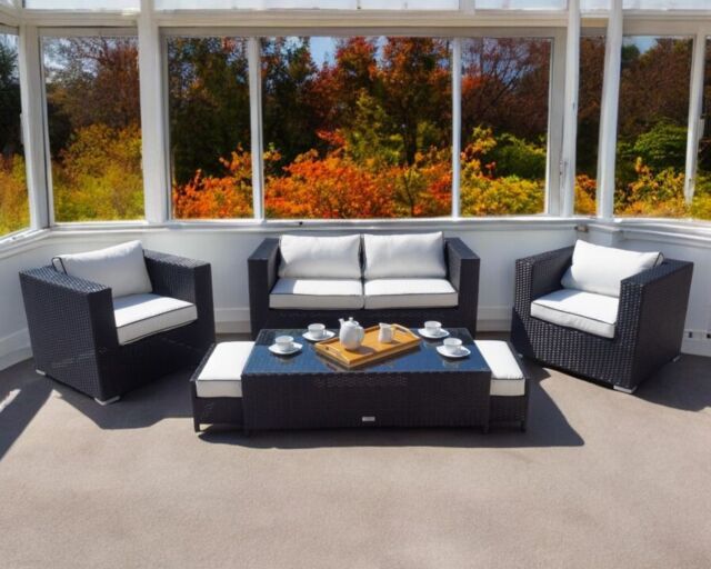 2 Seater Rattan Conservatory Sofa & Armchair Set in Black & White ...