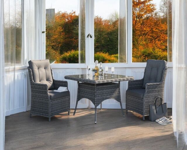 2 Seater Rattan Conservatory Dining Set With Square Dining Table in ...