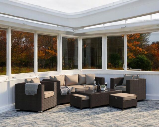 3 Seater Rattan Conservatory Sofa & Armchair Set in Brown - Ascot ...
