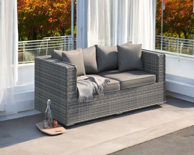 2 Seater Rattan Conservatory Sofa in Grey - Ascot - Rattan Direct by ...