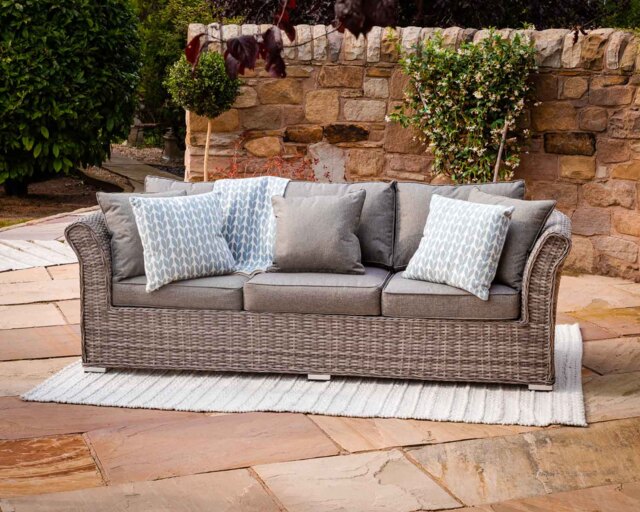 Lisbon 3 Seater Rattan Garden Sofa in Grey - Rattan Direct by Rattan ...