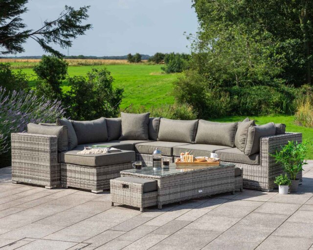 Geneva 10 Piece Rattan Corner Sofa Set in Grey - Rattan Direct by ...
