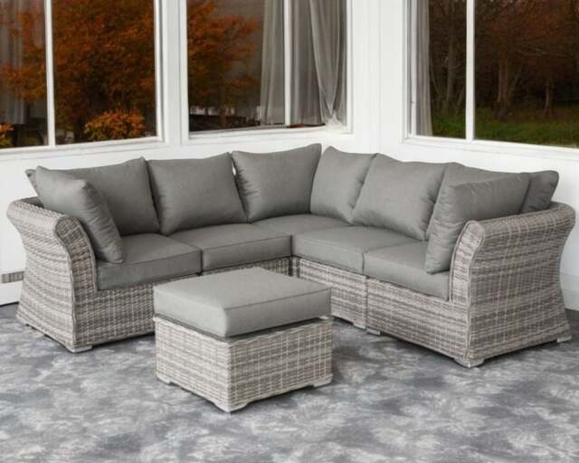 Rattan 6 Piece Conservatory Corner Sofa Set in Grey - Lisbon - Rattan ...