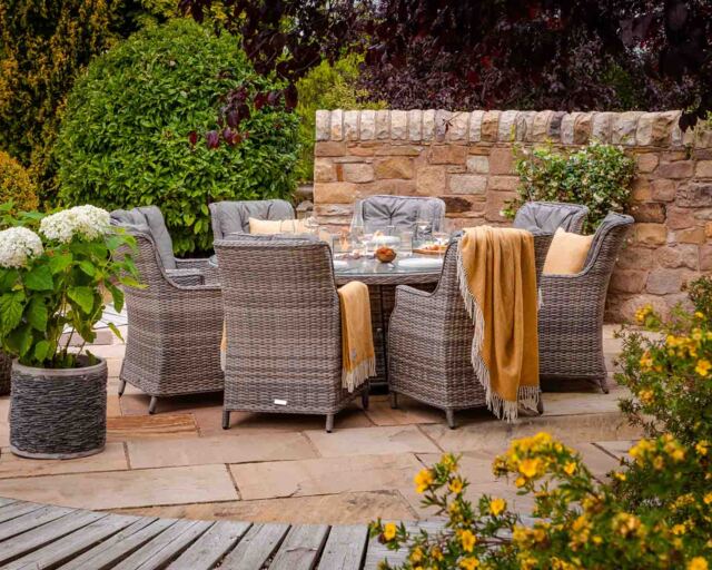 8 Seater Rattan Garden Dining Set With Large Round Table in Grey With ...