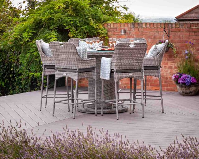 Rattan Garden Bar Set with 6 Stools in Grey - Porto - Rattan Direct by ...
