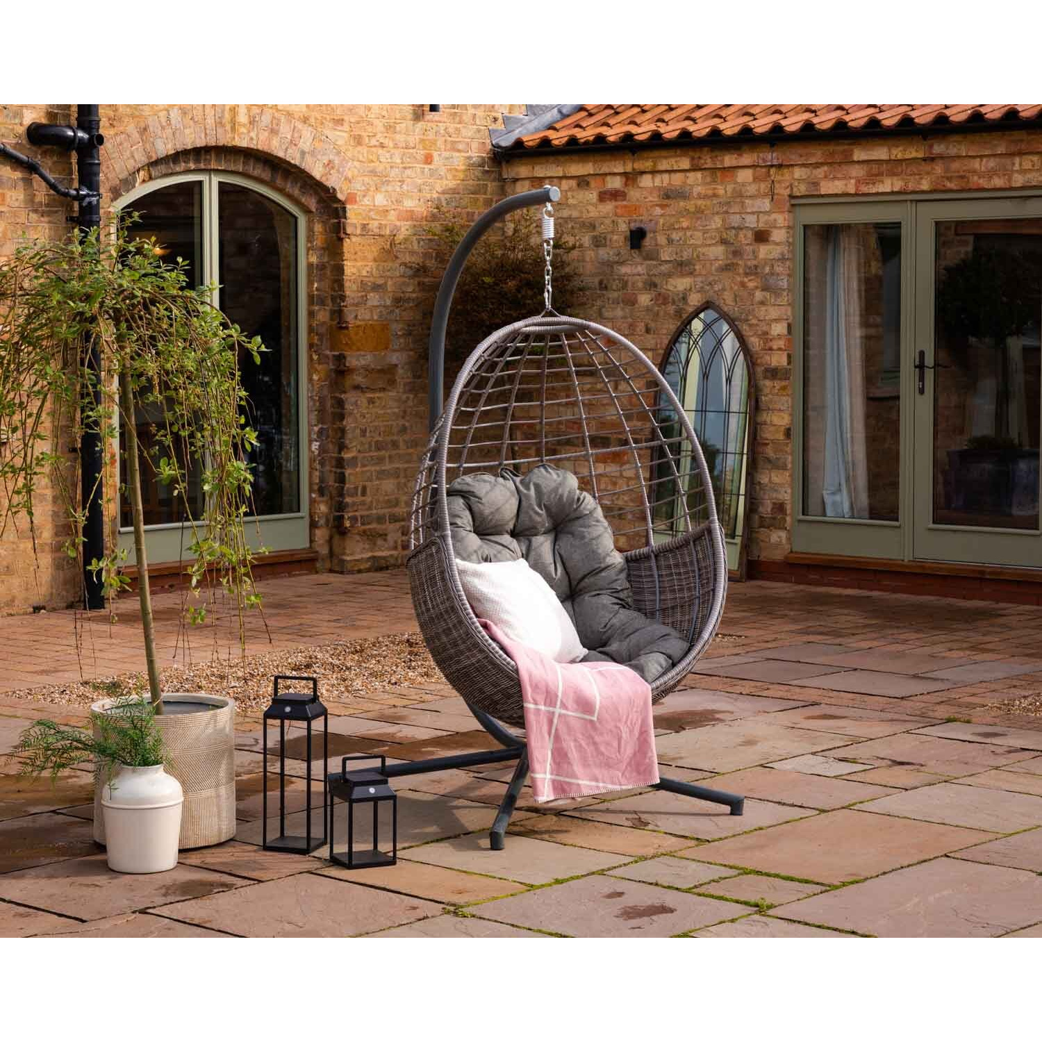 Rattan Garden Hanging Egg Chair in Grey - Naples - Rattan Direct by ...