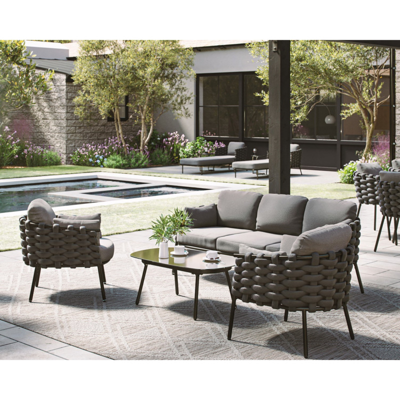 Rope Weave 3 Seater Garden Sofa Set in Grey with 2 Chairs - Selene ...