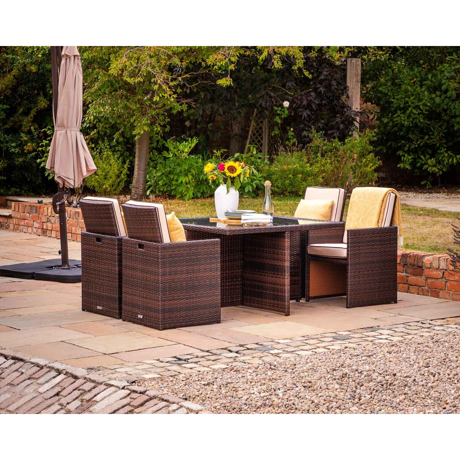 4 Seater Rattan Garden Cube Dining Set in Brown - Barcelona - Rattan ...