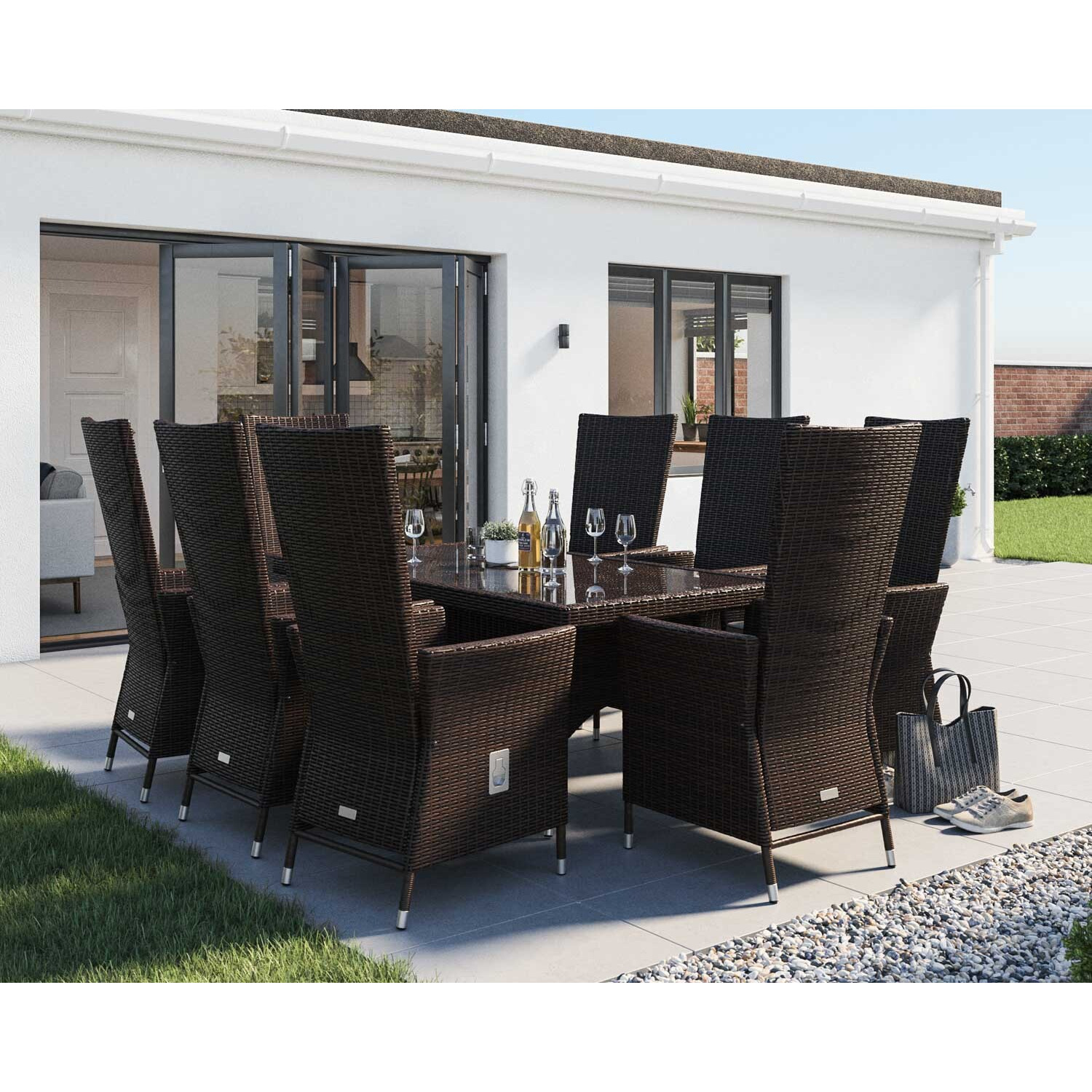 8 Seater Rattan Garden Dining Set With Rectangular Dining Table in ...