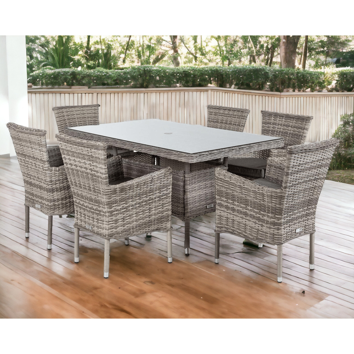 6 Rattan Chairs & Small Rectangular Garden Dining Table Set in Grey ...