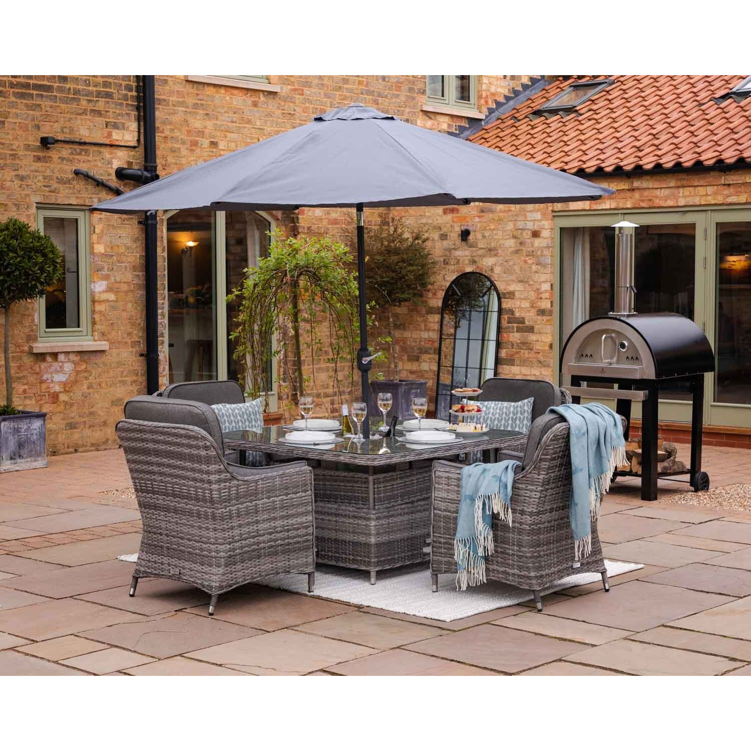 4 Seat Rattan Garden Dining Set With Square Table in Grey With Ice ...