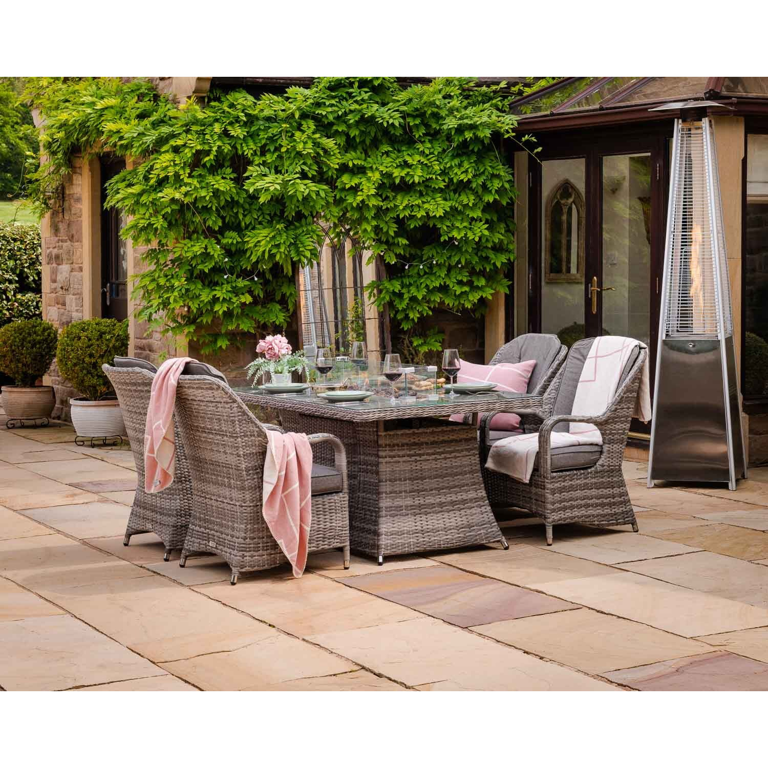 4 Seat Rattan Garden Dining Set With Rectangular Table in Grey With ...