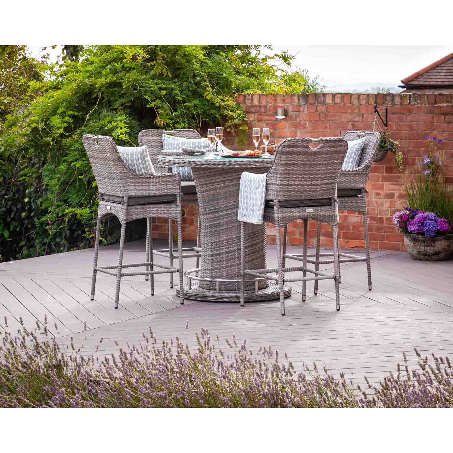 Rattan Garden Bar Set with 4 Stools in Grey - Porto - Rattan Direct by ...