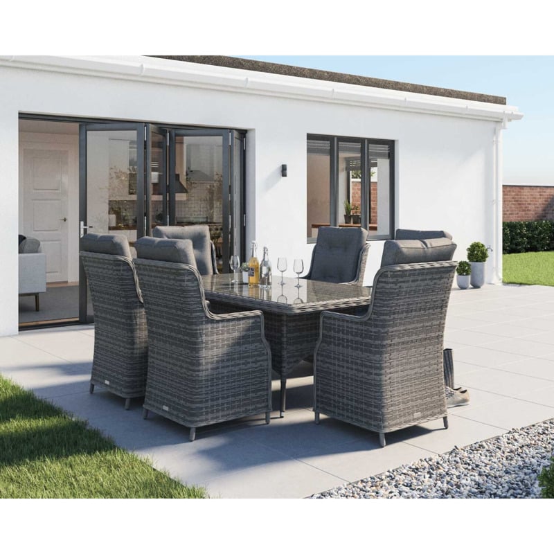 6 Rattan Garden Dining Chairs & Rectangular Dining Table in Grey - Riviera - Rattan Direct by ...