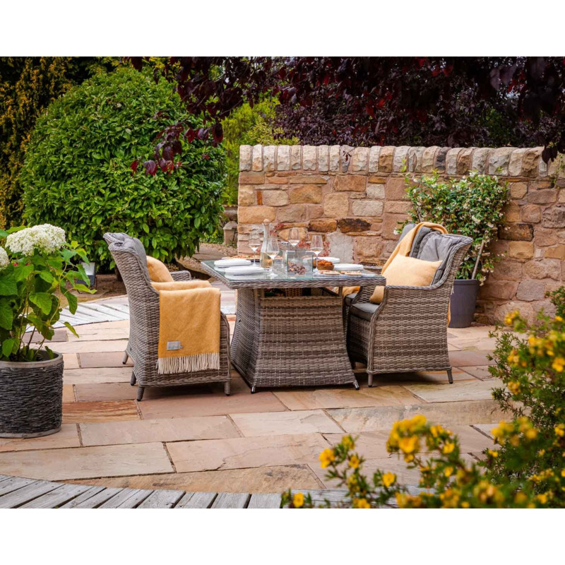 4 Seat Rattan Garden Dining Set With Rectangular Table in Grey With ...