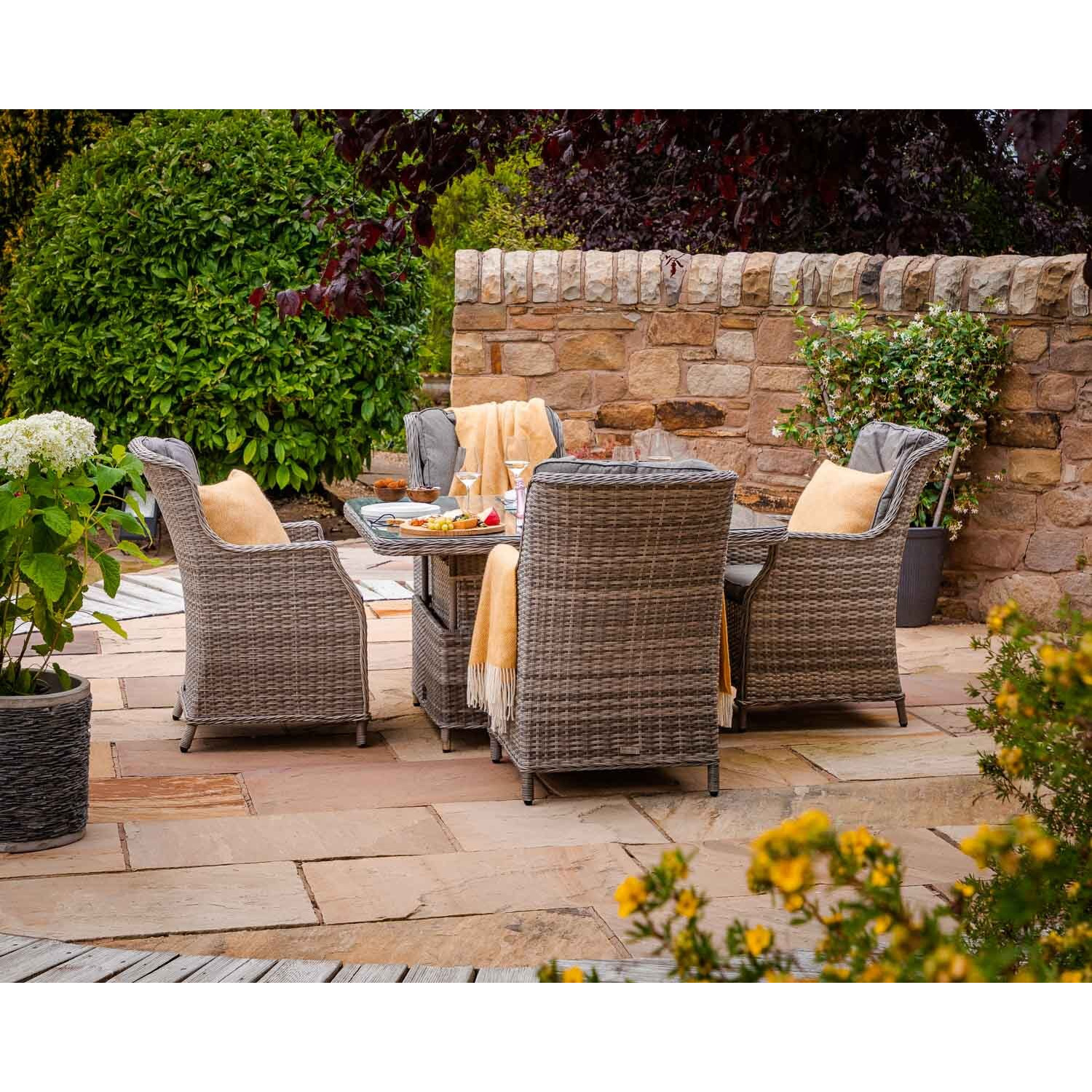 4 Seat Rattan Garden Dining Set With Square Table in Grey With Ice ...