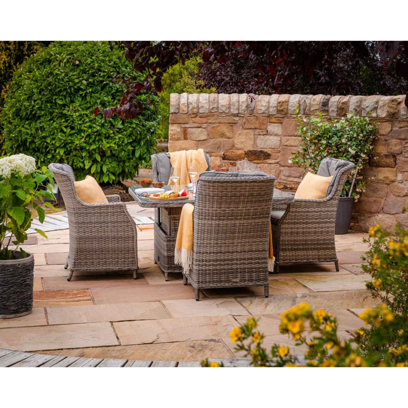4 Seat Rattan Garden Dining Set With Square Table in Grey With Ice ...