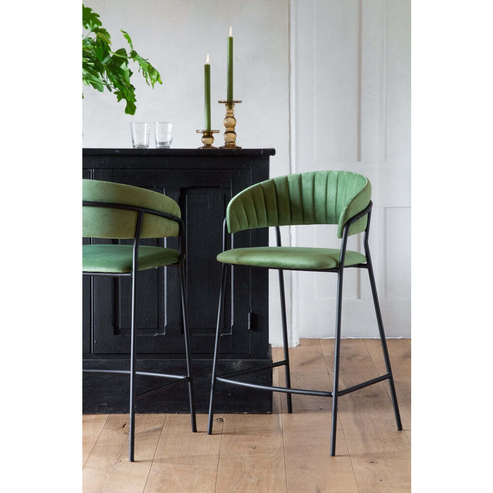 Curved Back Velvet Bar Stool In Moss Green by Rockett St George ...