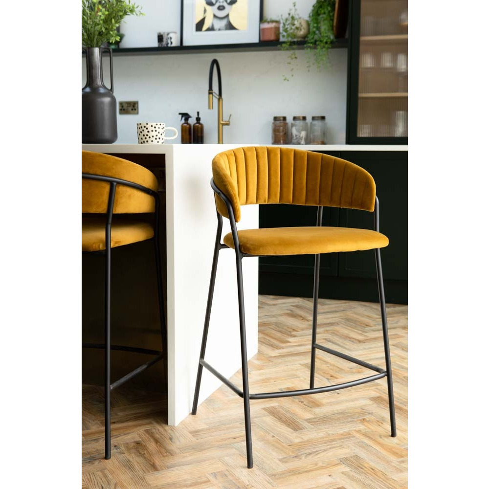Curved Back Velvet Bar Stool In Golden Ochre by Rockett St George ...