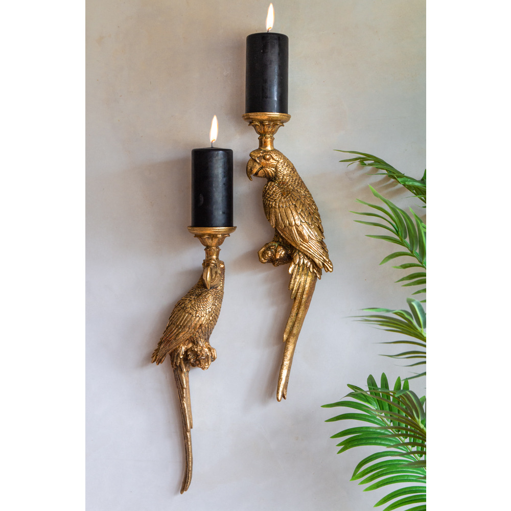 Set Of 2 Golden Macaw Parrot Candle Holders - Left & Right by Rockett ...