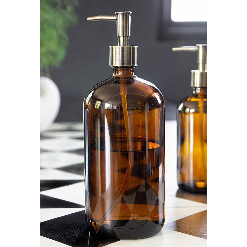Amber Tinted Glass Soap Dispenser Bottle - 2 Sizes Available by Rockett ...
