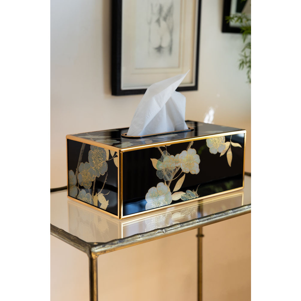 Black & Gold Blossom Tissue Box by Rockett St George | ufurnish.com