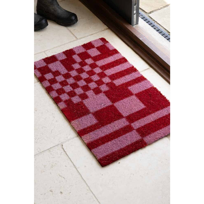 Pink & Red Checkered Doormat by Rockett St George | ufurnish.com