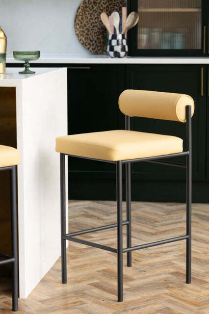 Sand Faux Leather Roll Back Bar Stool by Rockett St George | ufurnish.com