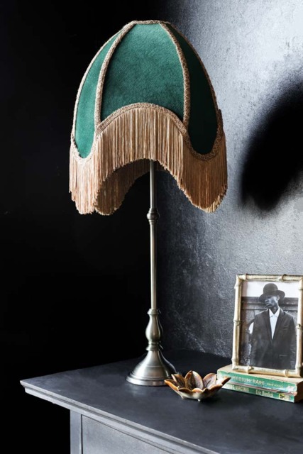 Winifred Green Velvet Fringe Table Lamp by Rockett St George | uFurnish.com