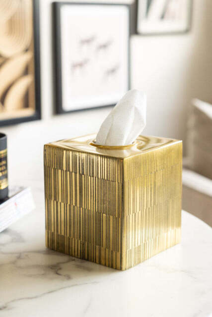Fine Line Detail Gold Effect Tissue Box by Rockett St George | uFurnish.com