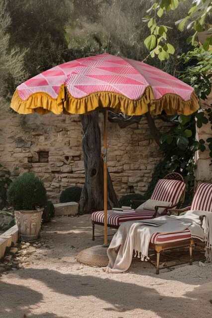 HKliving Pink Linear Parasol with Mustard Fringe by Rockett St George ...