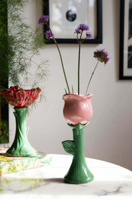 Pink Flower Earthenware Single Stem Vase by Rockett St George ...