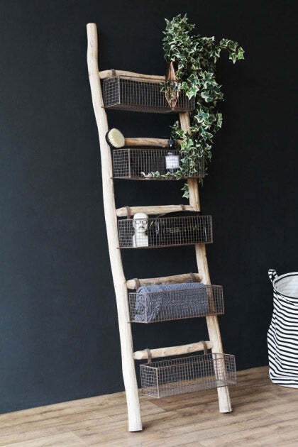Wooden Ladder with 5 Basket Shelves by Rockett St George | ufurnish.com