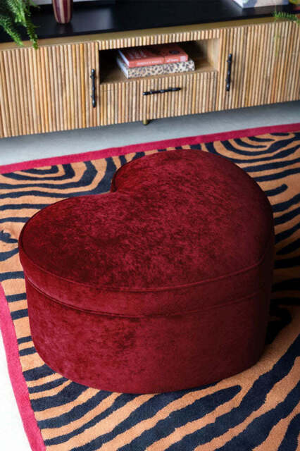 Red Velvet Heart Footstool With Storage by Rockett St George | uFurnish.com