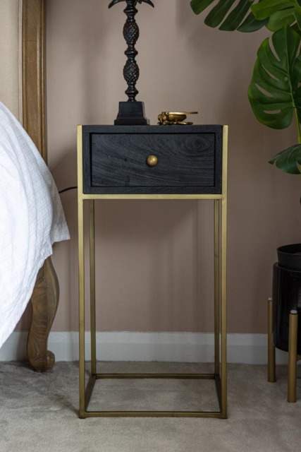 Black Wood & Brass Leg Bedside Table by Rockett St George | ufurnish.com