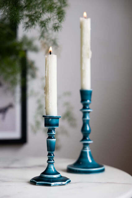 Deep Blue Enamel Cast Style Candlestick Holder - 2 Sizes Available by ...
