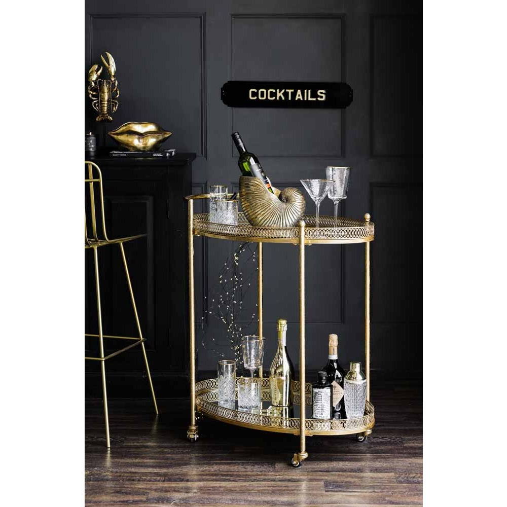 Antique Style Gold Metal Drinks Trolley by Rockett St George | ufurnish.com