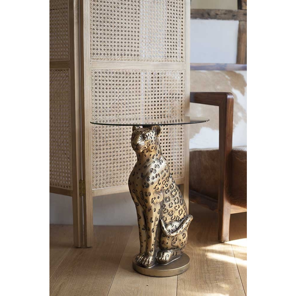 Antique Gold Leopard Side Table With Glass Top by Rockett St George ...