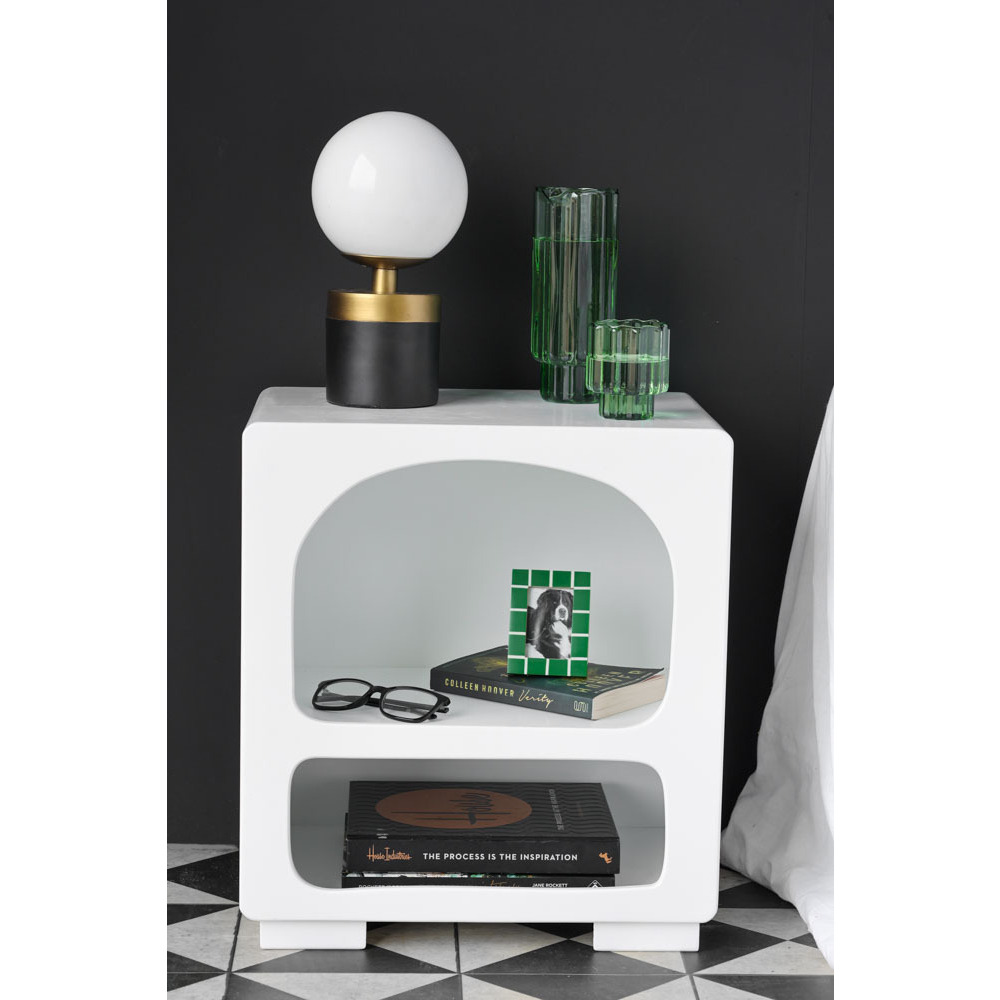 White Curved Bedside Table by Rockett St George | ufurnish.com