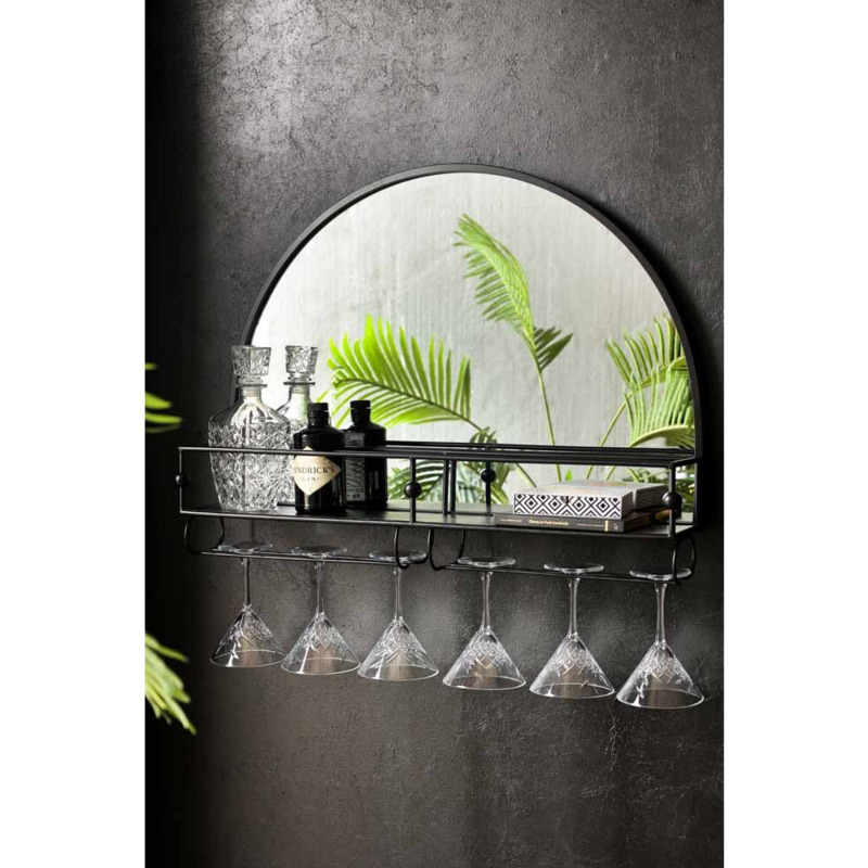 Wall-Mounted Black Metal Bar Shelf With Mirror by Rockett St George ...